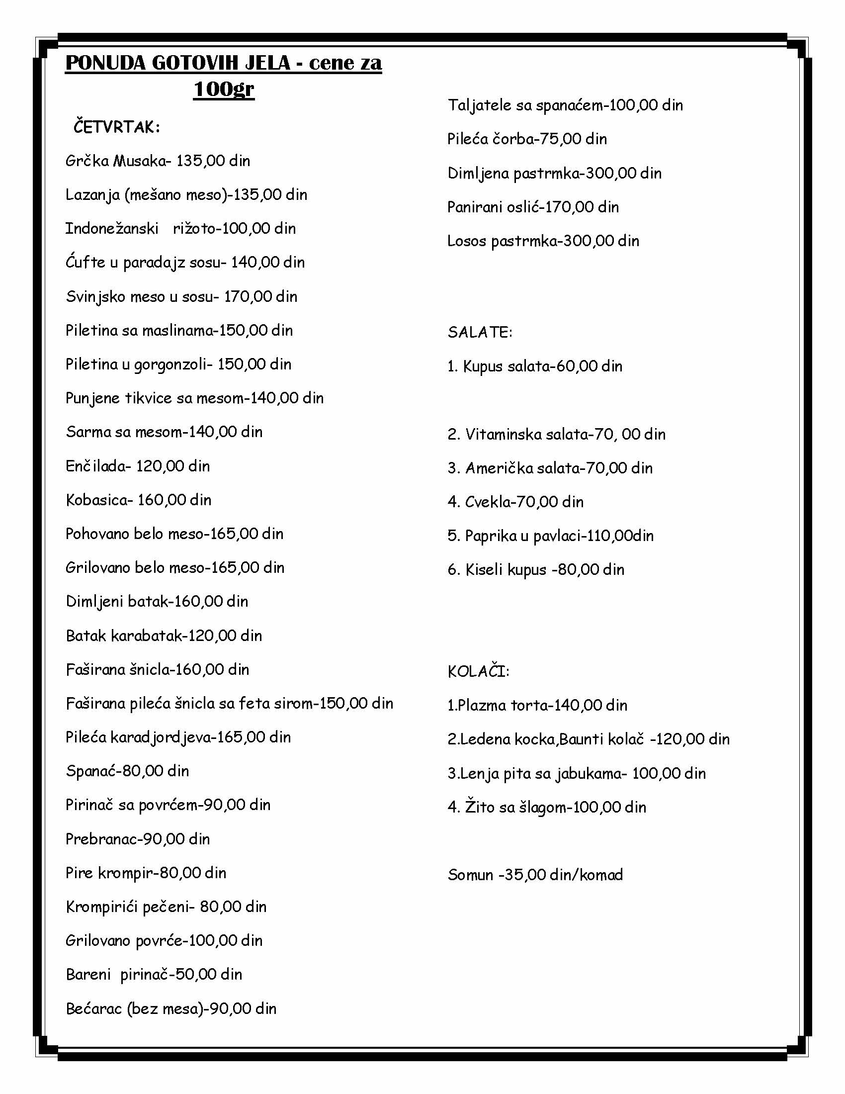 Četvrtak - Meni po danima - Kuvana Jela Ukus